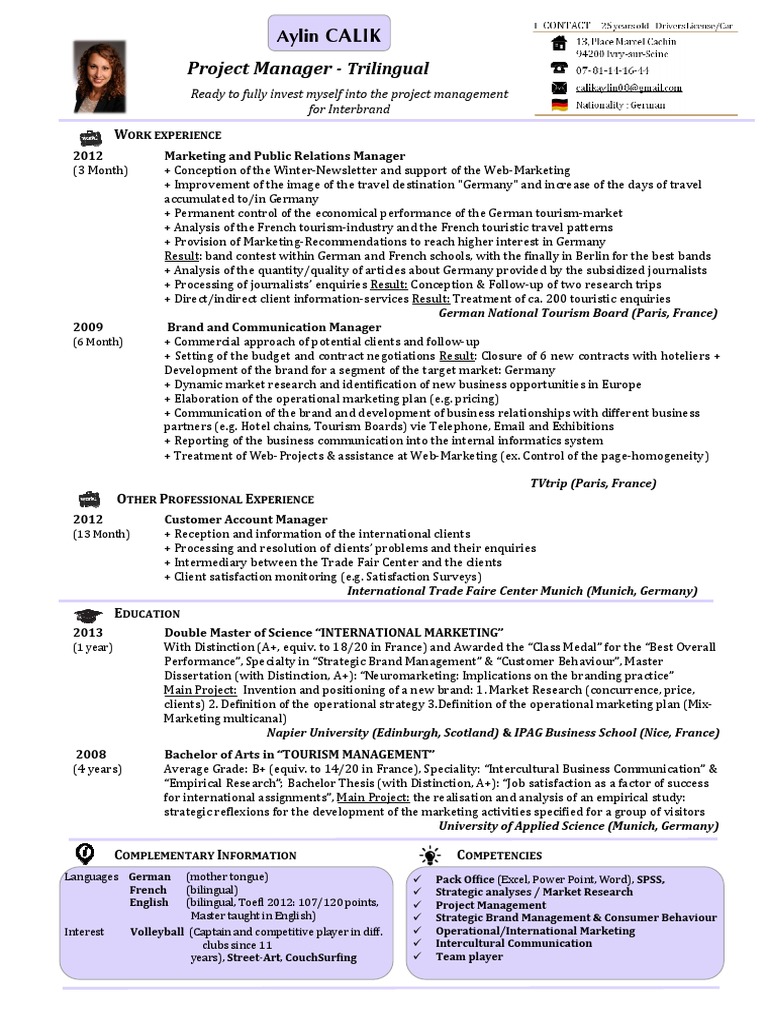 CV Aylin CALIK Project Manager | PDF | Economic Institutions | Business