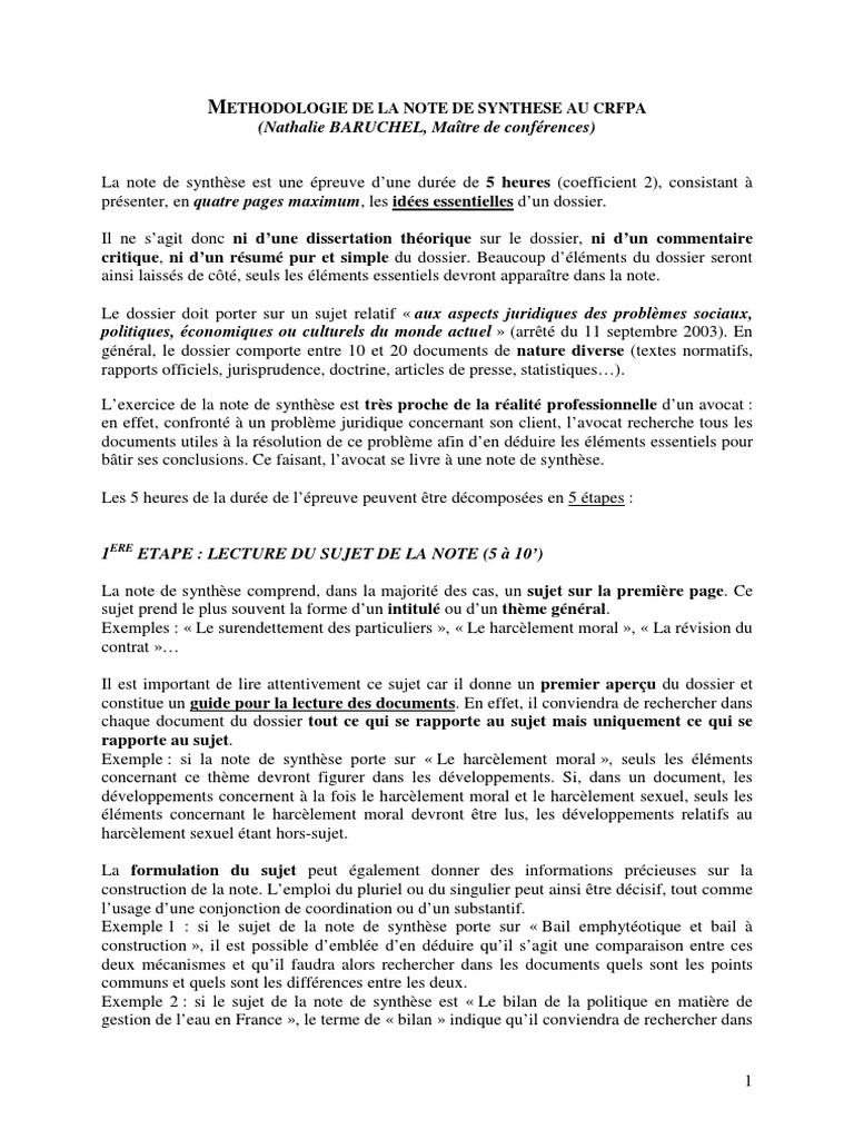 Méthodologie de la note de synthèse | PDF | Document | Lecture (Processus)