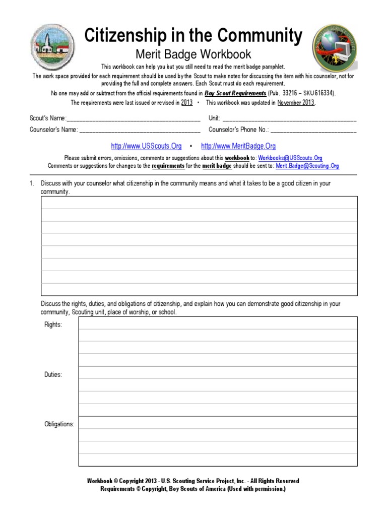 Citizenship in The Community MB Workbook | PDF | Boy Scouts Of America ...