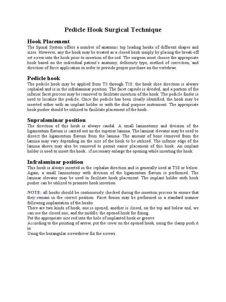 Pedicle Hook Placement Guide | PDF | Vertebra | Vertebral Column