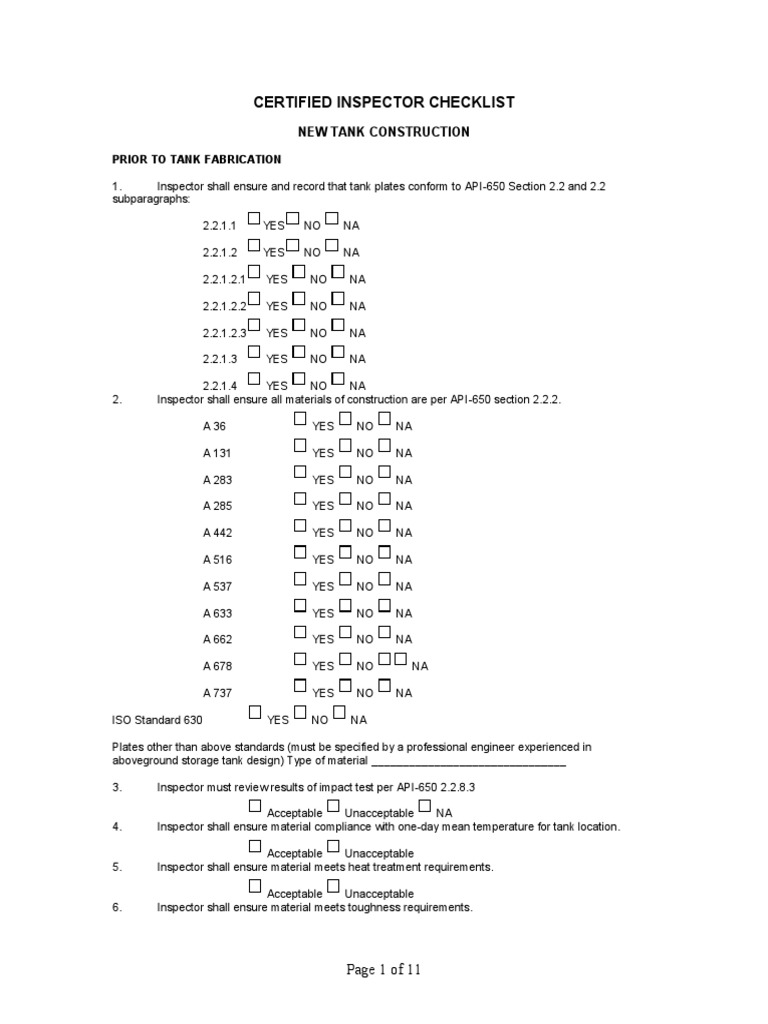 Checklist Tank New | PDF | Mechanical Engineering | Engineering