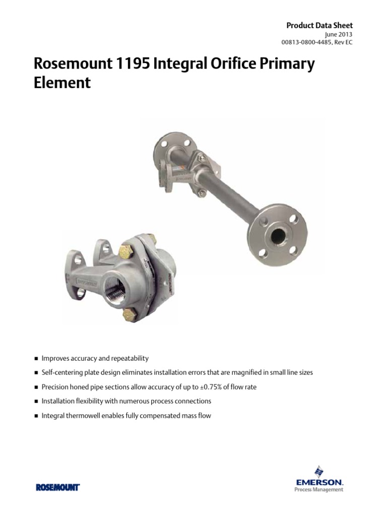 Rosemount 1195 Integral Orifice Primary Element: Product Data Sheet ...