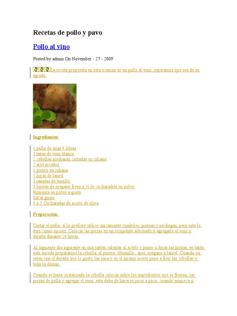 Recetas de Pollo y Pavo Fáciles | PDF | Caldo | Carne