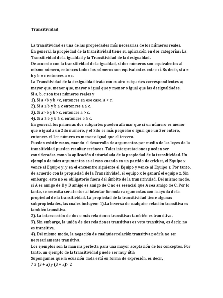 Propiedad de Transitividad en Matemáticas | PDF | Números | Número Real