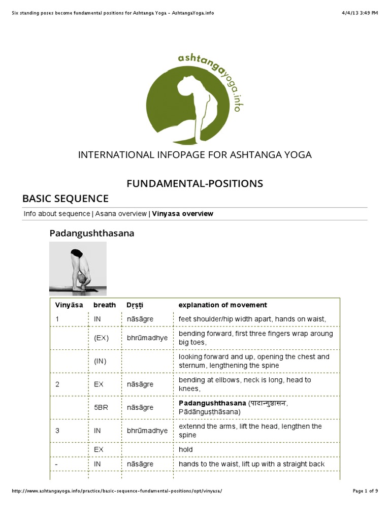 Ashtanga Yog Six Standing Poses, Fundamental Positions AY | PDF | Mind ...