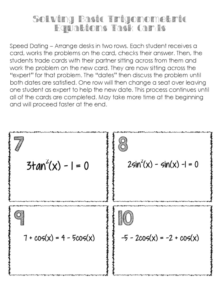 Solving Basic Trigonometric Equations Task Cards | PDF
