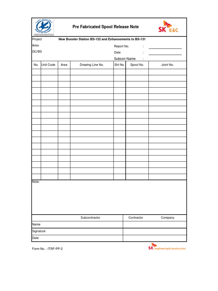 Pre Fabricated Spool Release Note: Project Area Gc/Bs | PDF