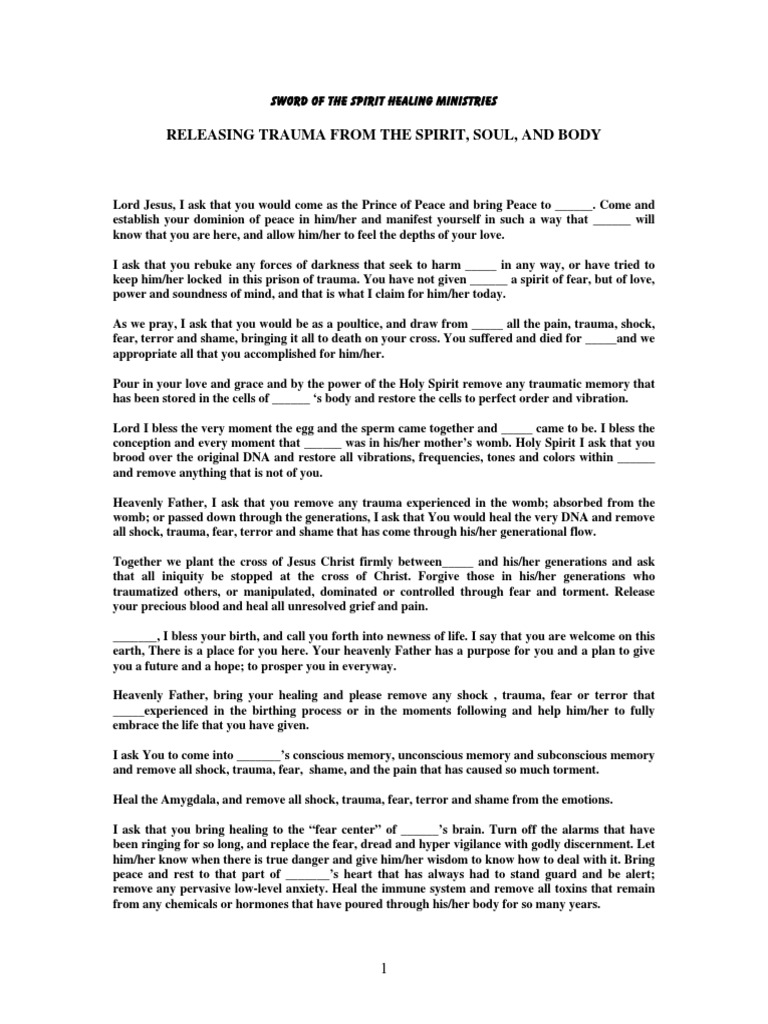 Prayer To ReleaseTrauma | PDF | Psychological Trauma | Prayer