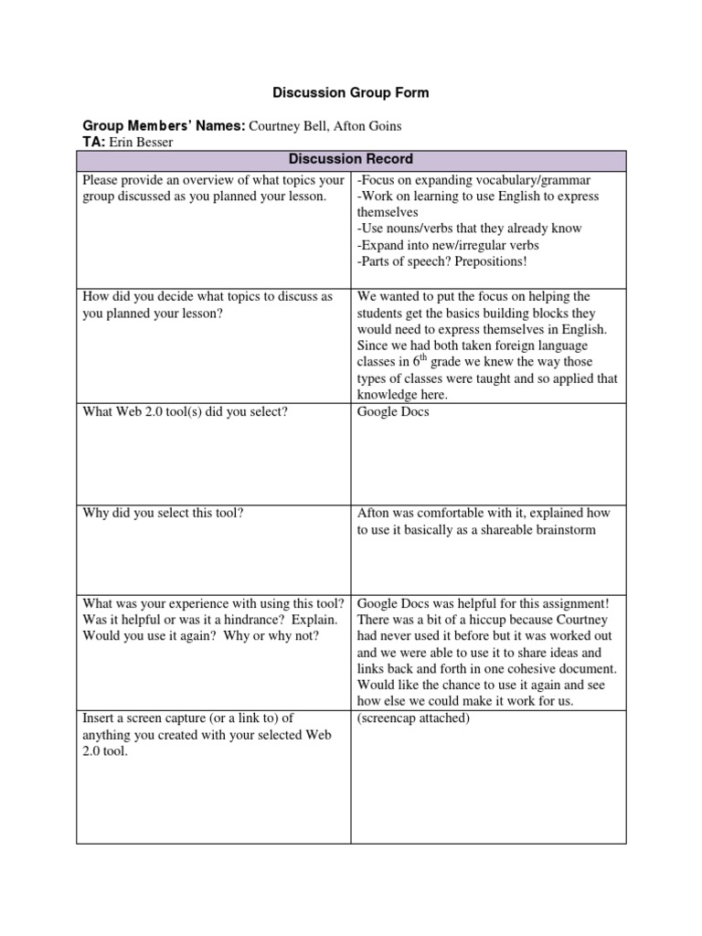 Discussion Group Lesson Planning Insights | PDF | Language Arts ...