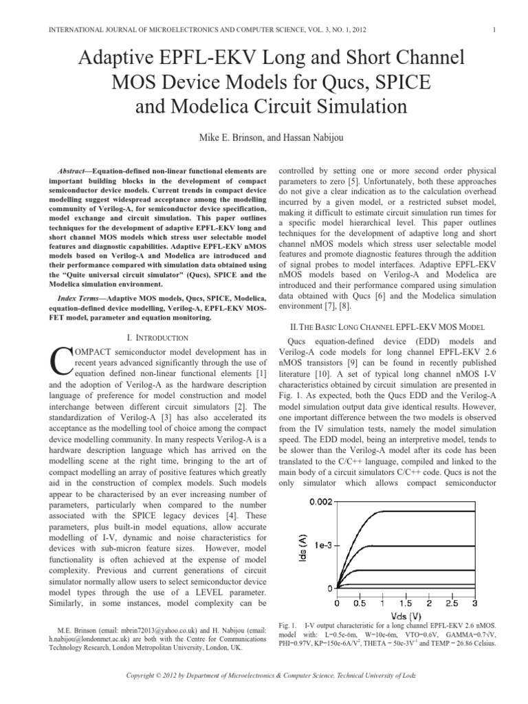 EKV Based Modeling | PDF | Mosfet | Spice