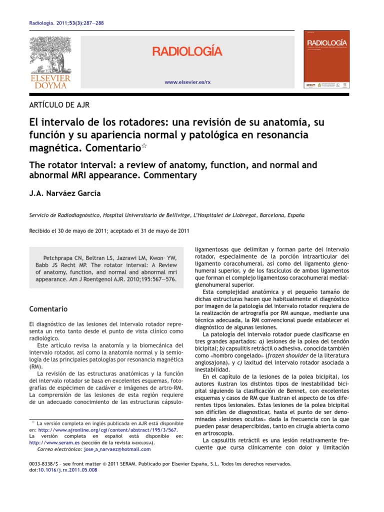 El Intervalo de Los Rotadores Una Revisión de Su Anatomía | PDF ...