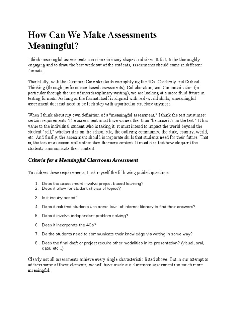Making Assessments Meaningful for Students | PDF | Project Based ...