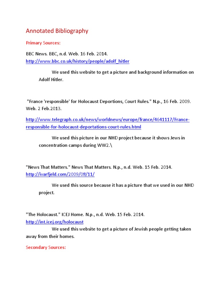 Annotated Bibliography NHD | PDF | The Holocaust | History Of The Jews ...
