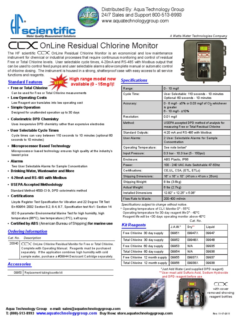 CLX Online Chlorine Analyzer Brochure - HF Scientific 20040 | Chlorine ...