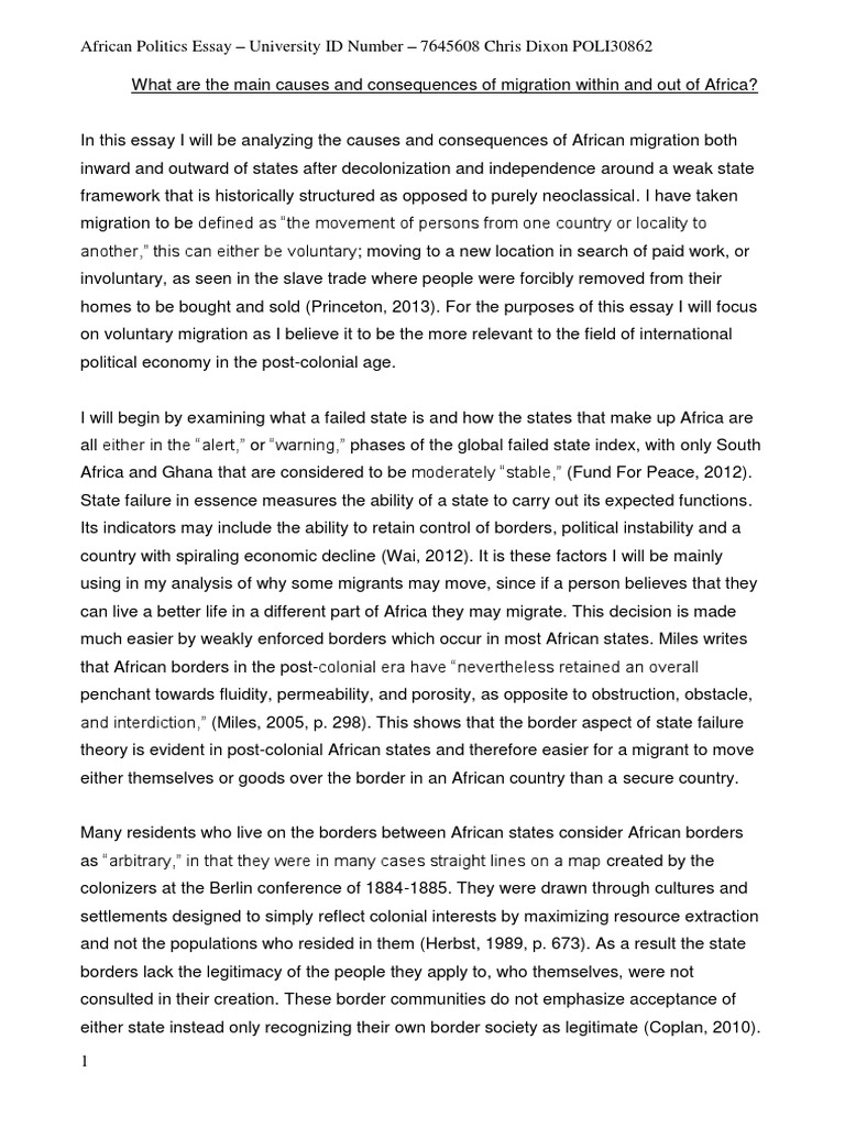 Essay - Explaining African Migration | PDF | Immigration | Human ...