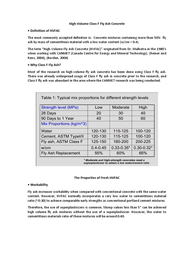 High-Volume Class F Fly Ash Concrete - Definition of HVFAC | PDF | Fly ...