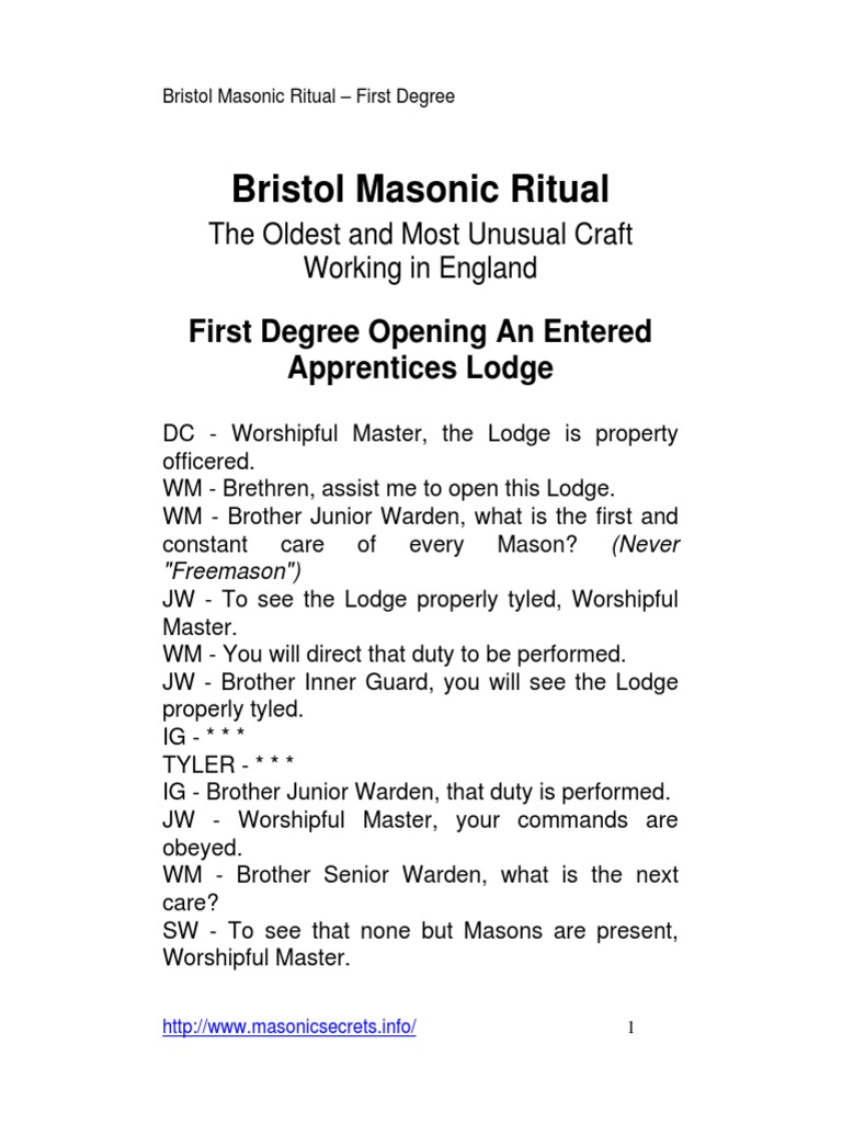 Bristol 1st Degree | PDF | Freemasonry | Masonic Lodge
