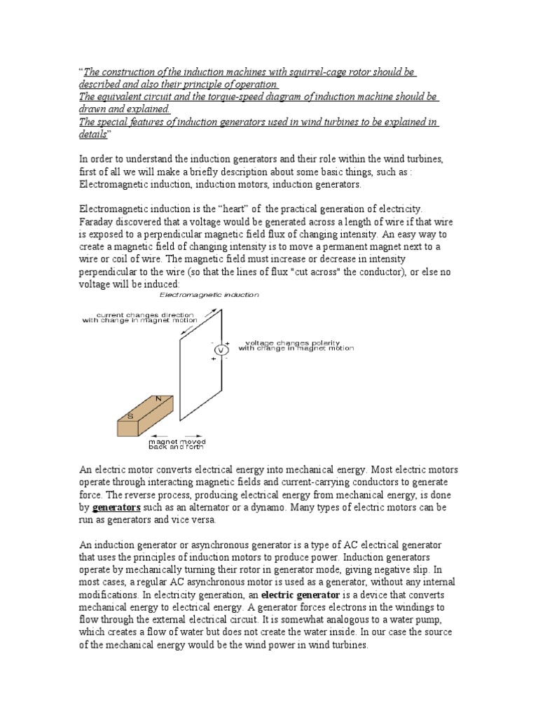 Induction Generators With Squirrel Cage Rotors Used In Wind Turbines