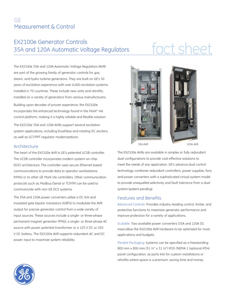 EX2100e Fact Sheet | PDF | Electric Generator | General Electric