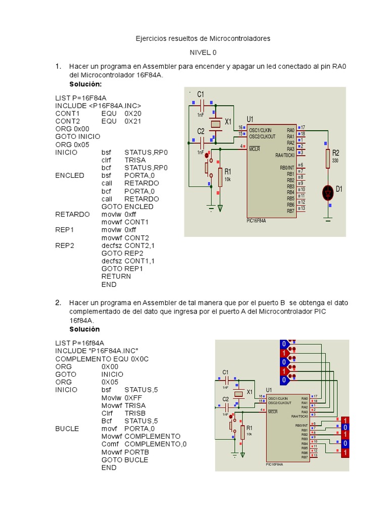 Ejercicios de Assembler para PIC 16F84A | PDF | Tecnología digital | Ingeniería Informática
