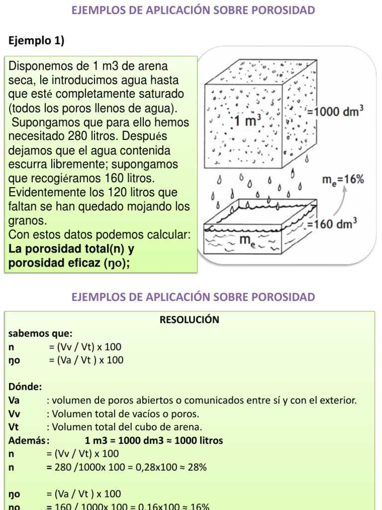 Ejemplos De Cálculo De Porosidad Pdf Agua Subterránea Agua