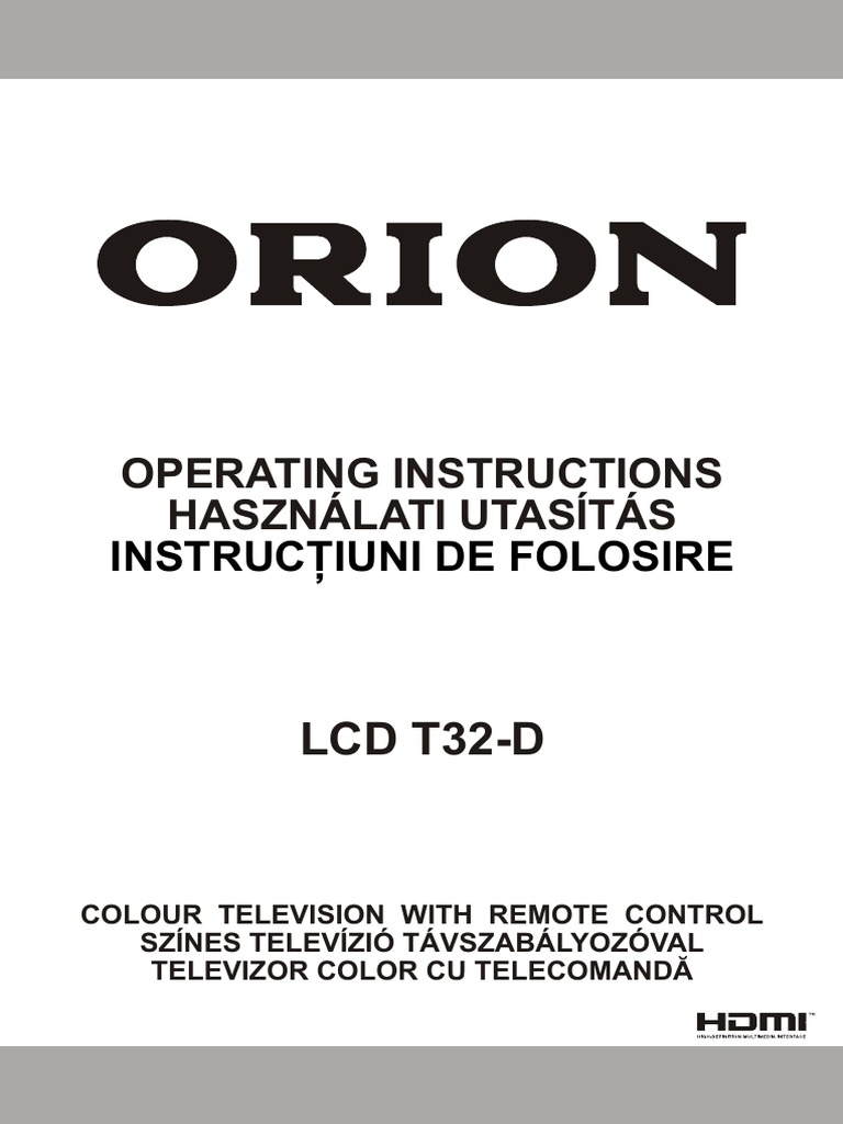 Orion LCD TV - T 32d New Rc1910 (English) | PDF | Hdmi | Usb