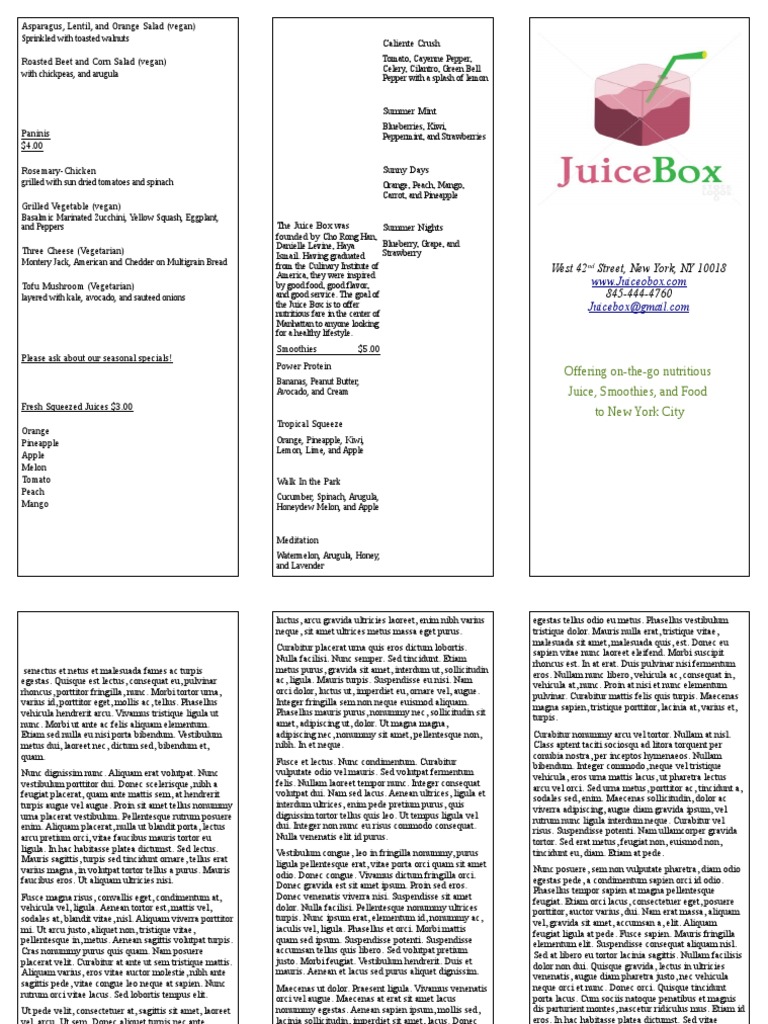 Juicebox Menu | PDF | Mixed Drinks | Cocktails