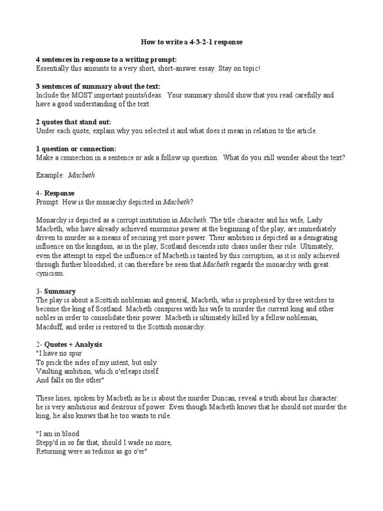 Writing a 4-3-2-1 Response Guide | PDF