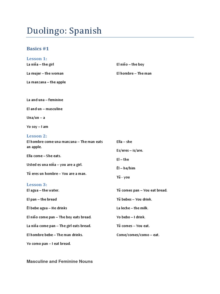Duolingo - Spanish | PDF | Grammatical Gender | Stress (Linguistics)