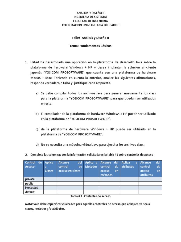 Taller Teorico # 1 2014 - 01 | PDF | Java (lenguaje de programación) | Compilador