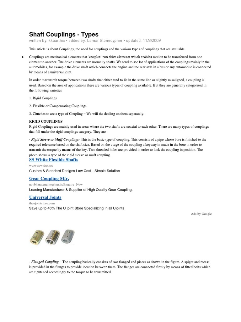 Types of Couplings | PDF | Kinematics | Applied And Interdisciplinary ...