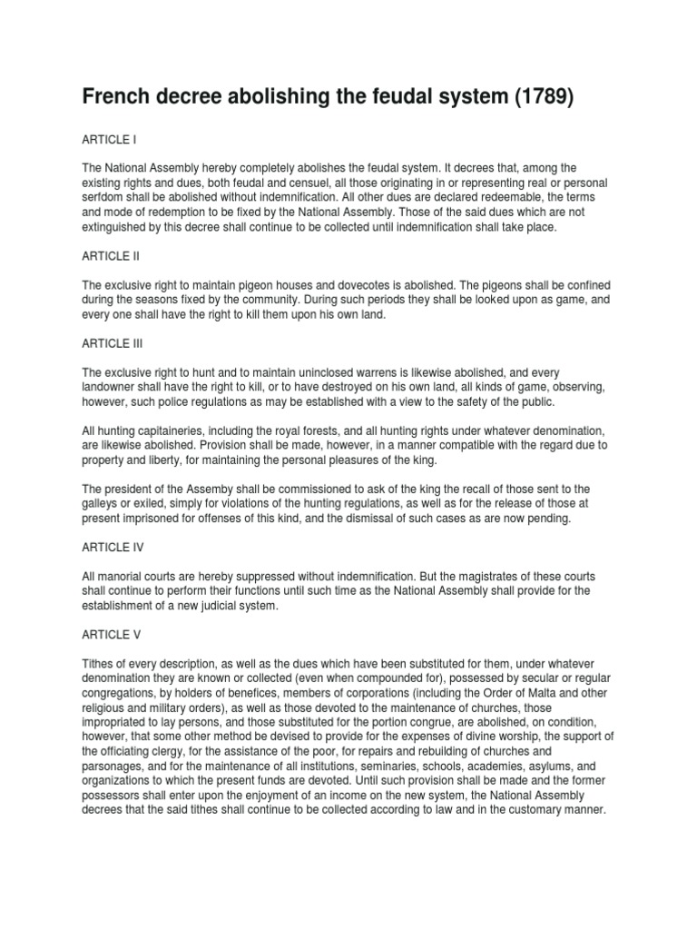 French Decree Abolishing The Feudal System (1789) | Download Free PDF ...