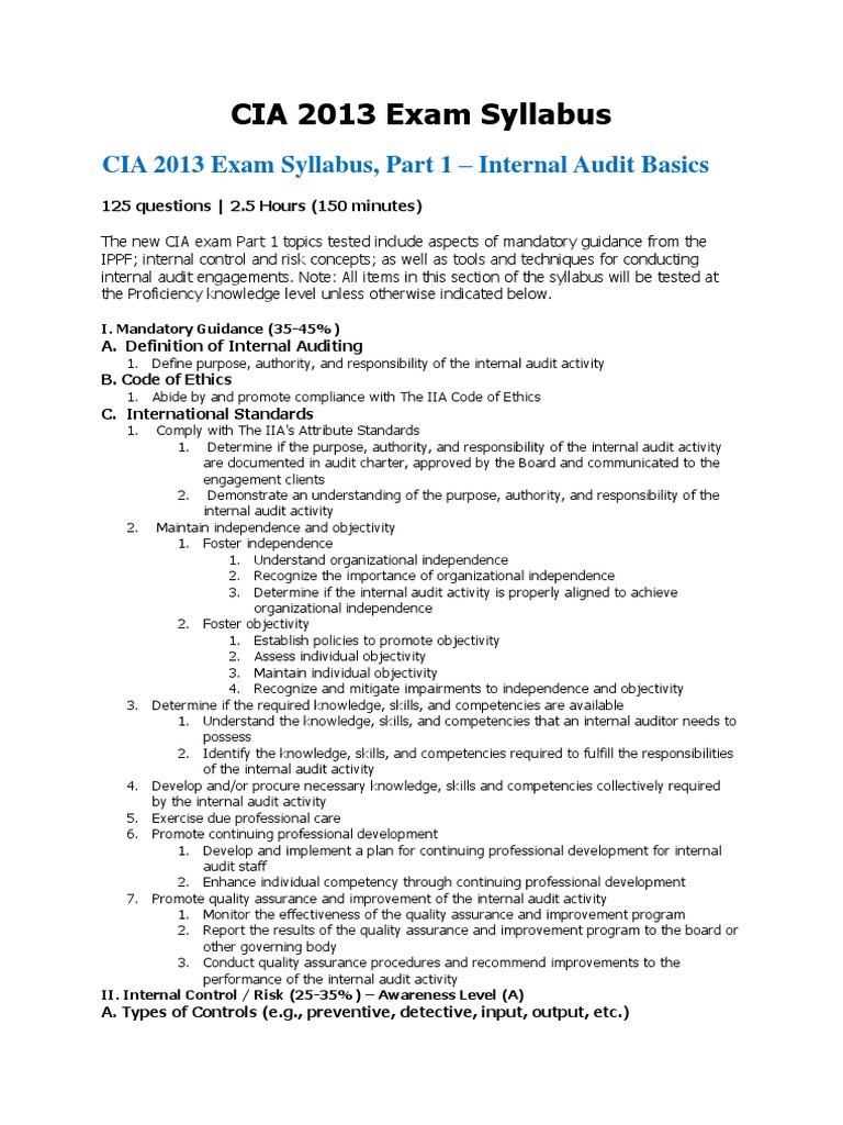 CIA Syllabus | Internal Audit | Audit