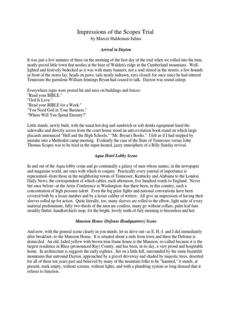 Impressions from the Scopes Trial | PDF | God | Religion And Belief