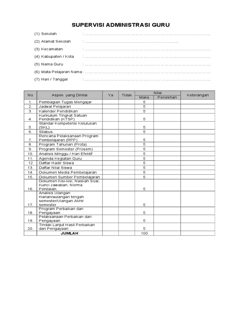 Supervisi Administrasi Guru | PDF