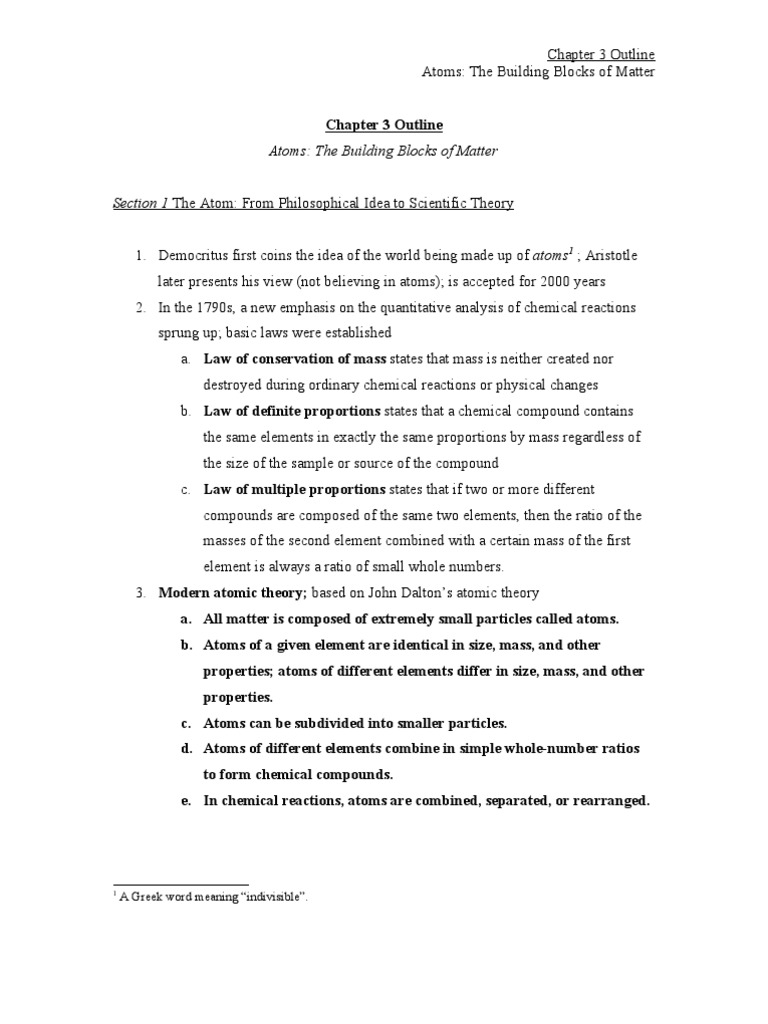 Chapter 3 Outline Atoms: The Building Blocks of Matter Chapter | PDF ...