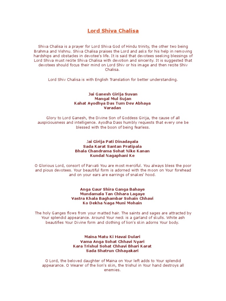 Lord Shiva Chalisa with English Translation | PDF