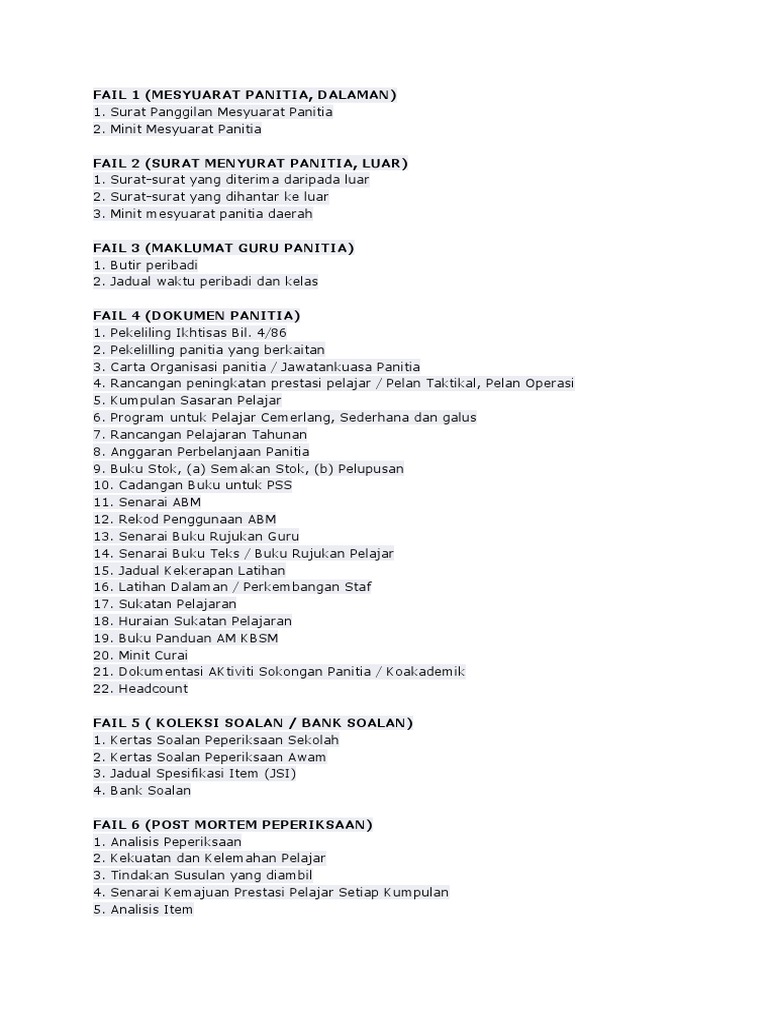 Senarai Semak Fail Panitia Muzik | PDF