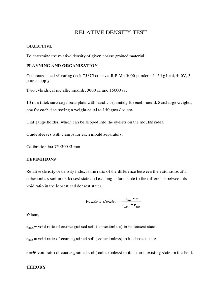 Relative Density Test | Download Free PDF | Density | Porosity