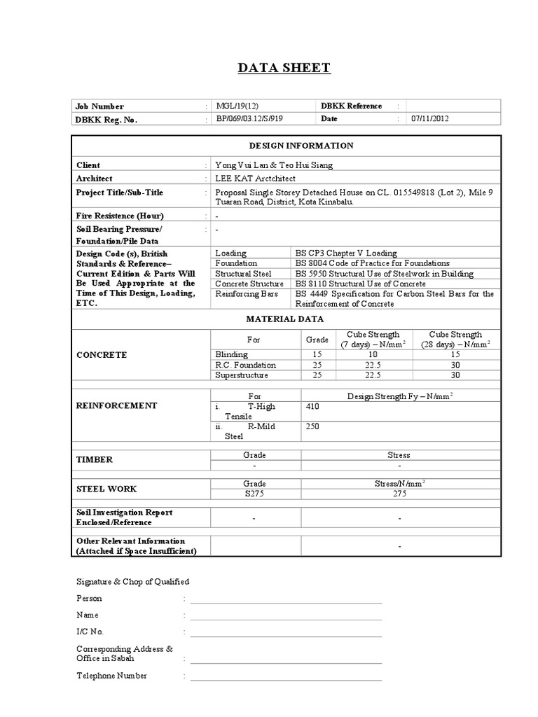 Structural Design Calculation Sheet | PDF