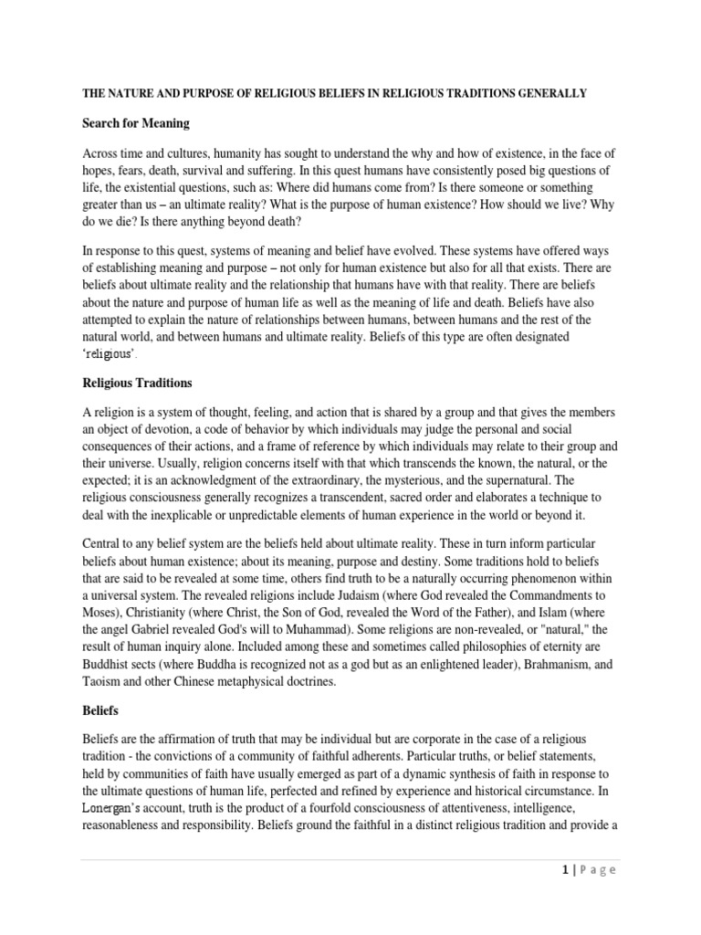 Nature and Purpose of Religious Beliefs | PDF | Rituals | God