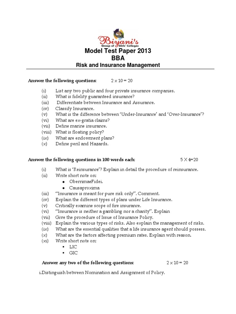 Risk and Insurance Management | PDF