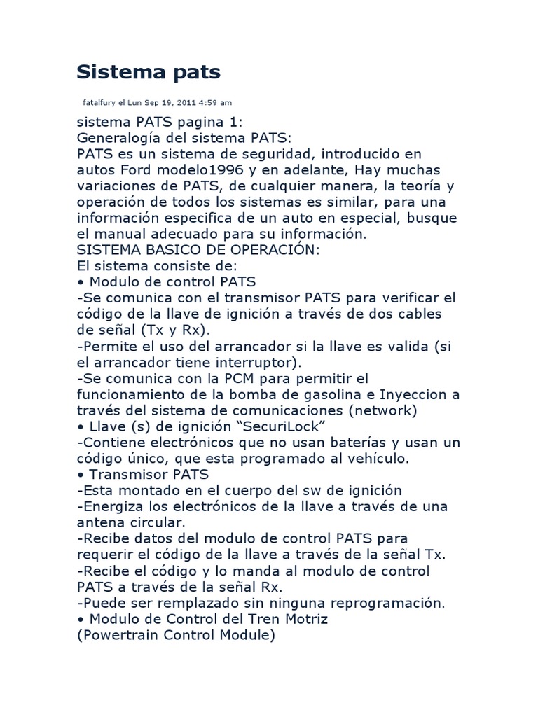 Sistema PATS: Funcionamiento y Códigos | PDF | Sistema operativo ...