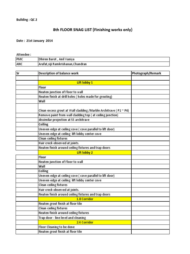 8th Floor de Snag List | Toilet | Building Materials