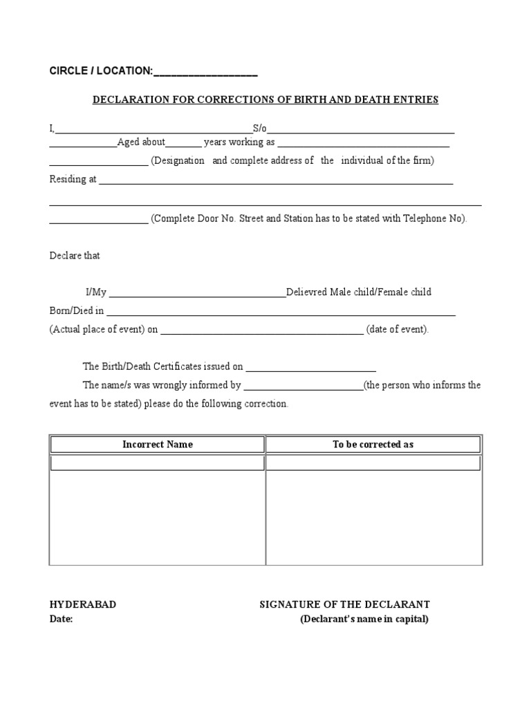 Birth and Death Entry Correction Form | PDF | Government Information ...