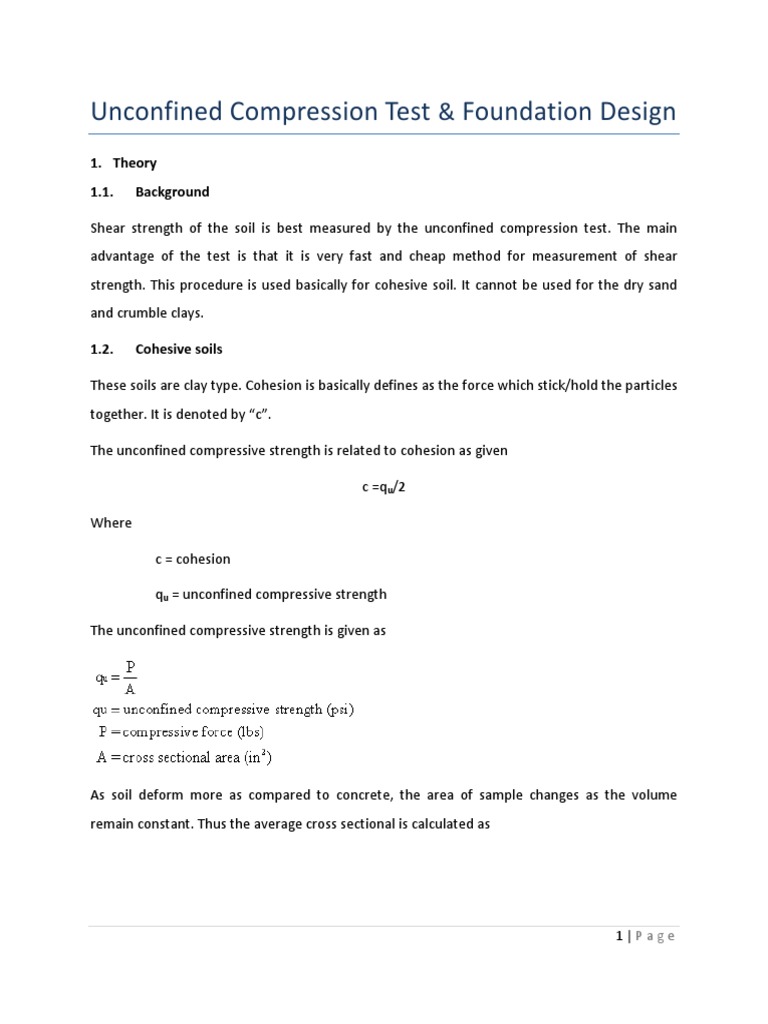 Unconfined Compression Test & Foundation Design | PDF | Deep Foundation ...