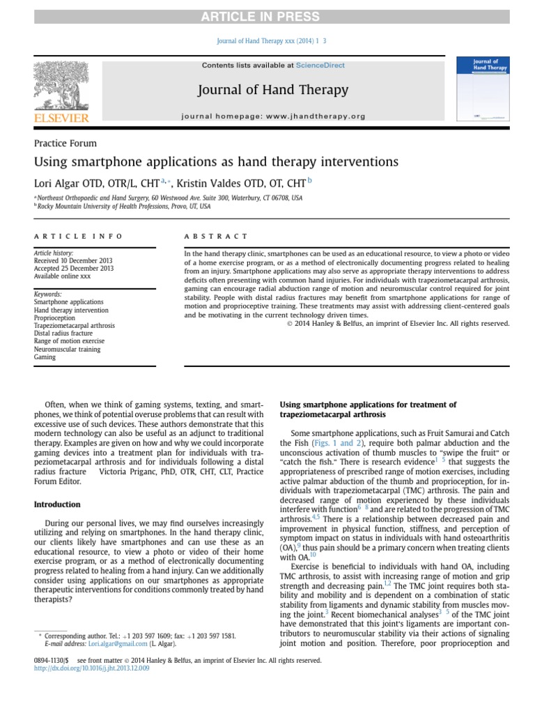 Hand Therapy | PDF | Osteoarthritis | Musculoskeletal System