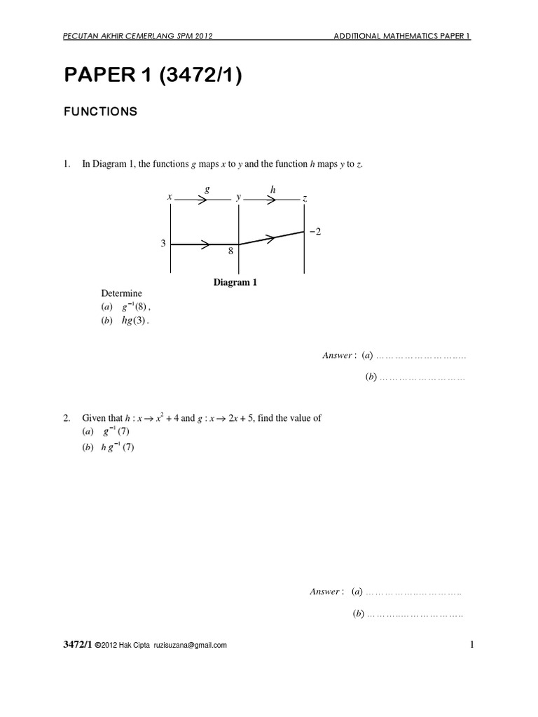 SPM Add Maths Paper 1 Practice Questions | PDF | Logarithm | Equations
