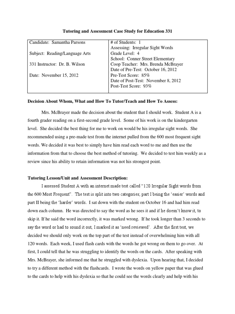 Reading Tutoring Case Study: Sight Words | PDF | Students | Dyslexia