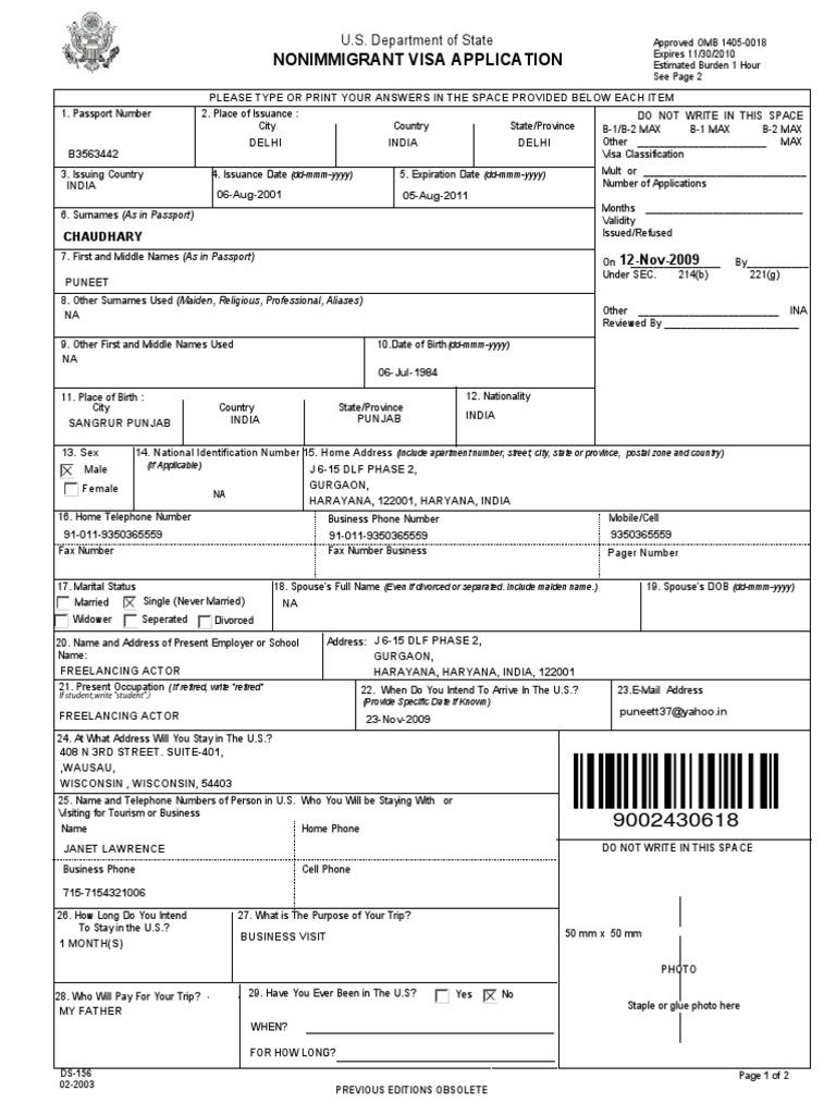 American Visa Form-2 | PDF | Travel Visa | Permanent Residence (United ...